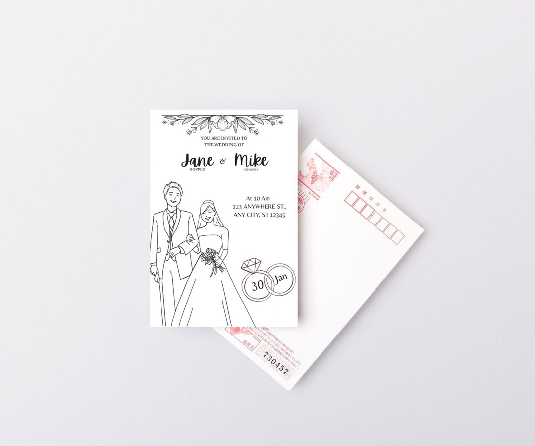 Editable Wedding Invitation Card, Minimal Line Art Couple Invite ...