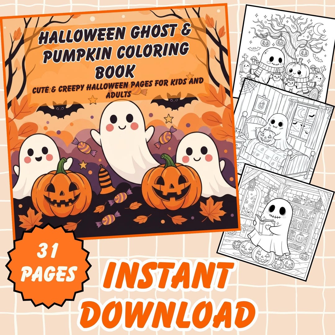 Halloween Ghost & Pumpkin Coloring Book | Kids Printable Activity, PDF ...