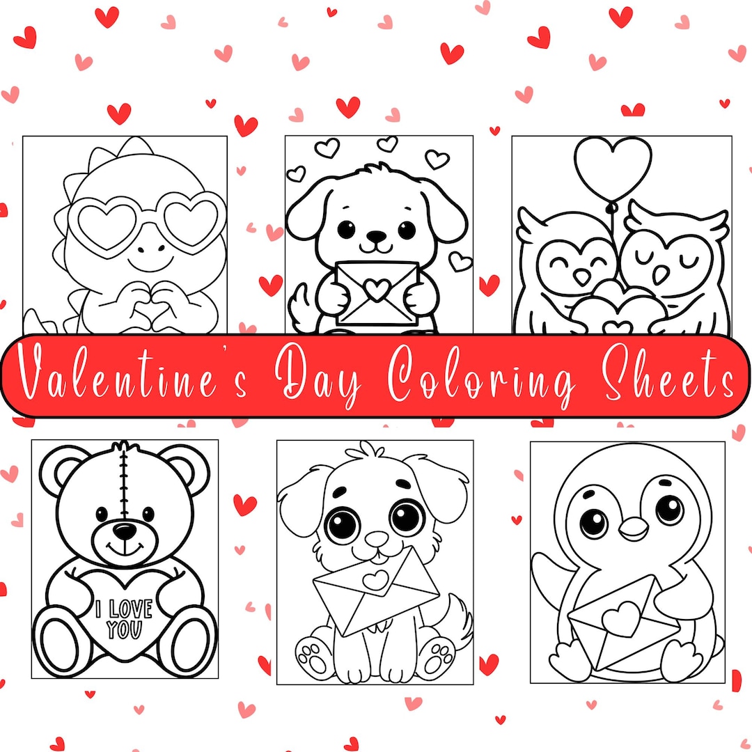Valentine's Day Animal Coloring Pages, Kids Printable (PDF Pattern) - Etsy