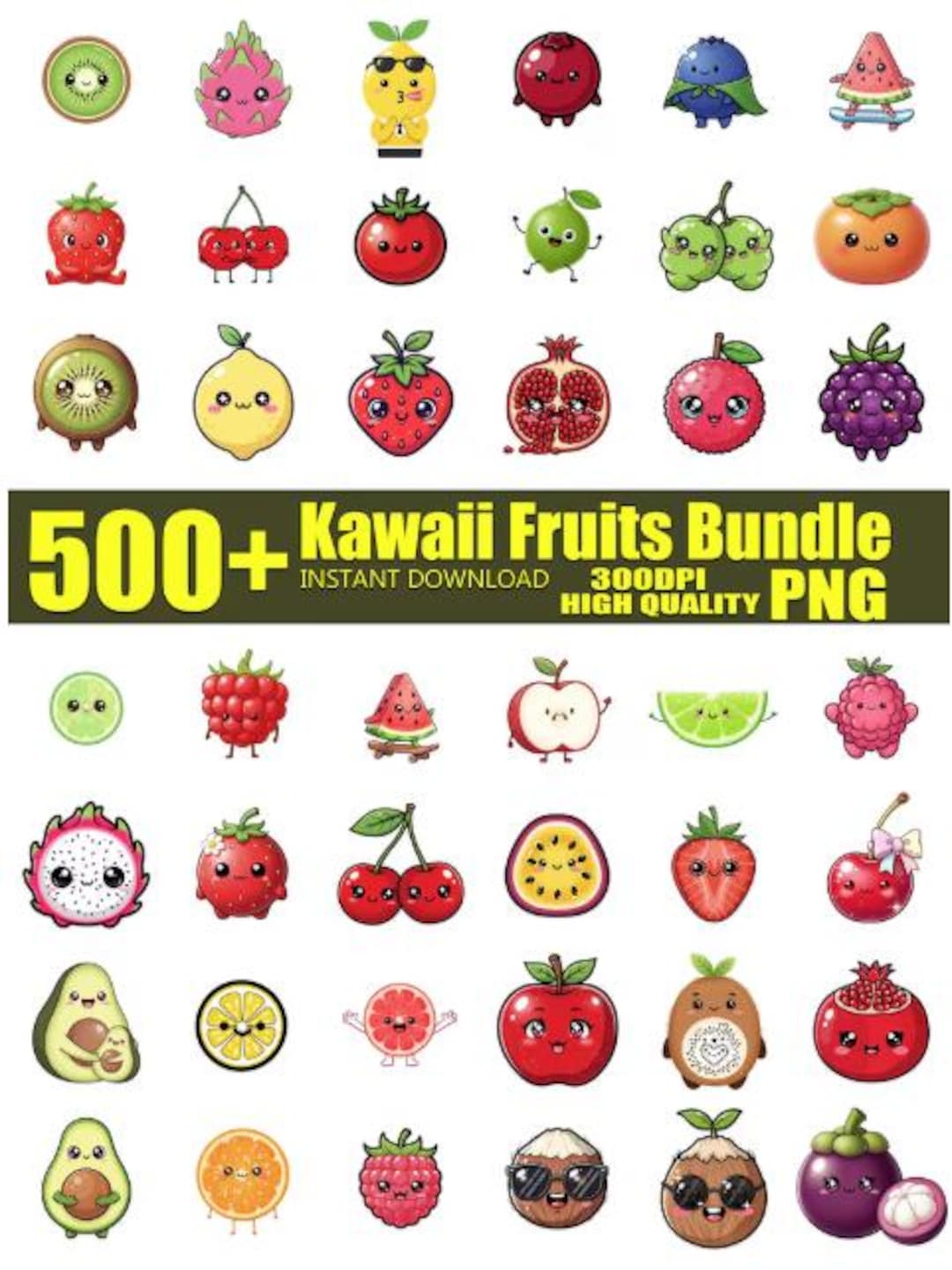 Cute Fruit Clipart, Fruity Kawaii PNG, Kawaii Fruit Characters ...
