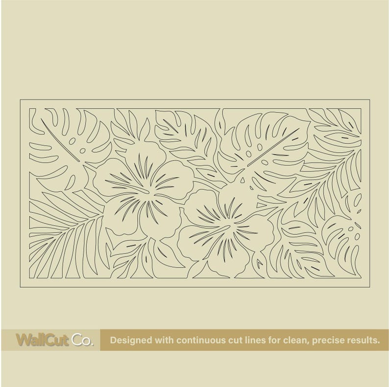 Tropical Floral Panel SVG DXF | Botanical Leaves & Hibiscus | CNC Cut ...