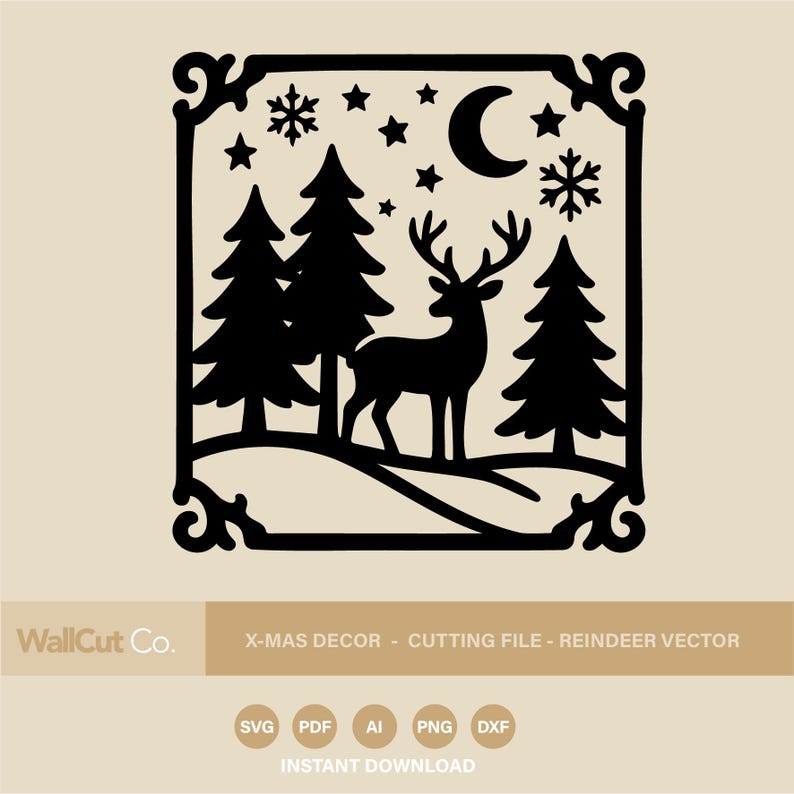 Winter Reindeer Scene SVG | Laser Cut File | Christmas Wood Decor ...