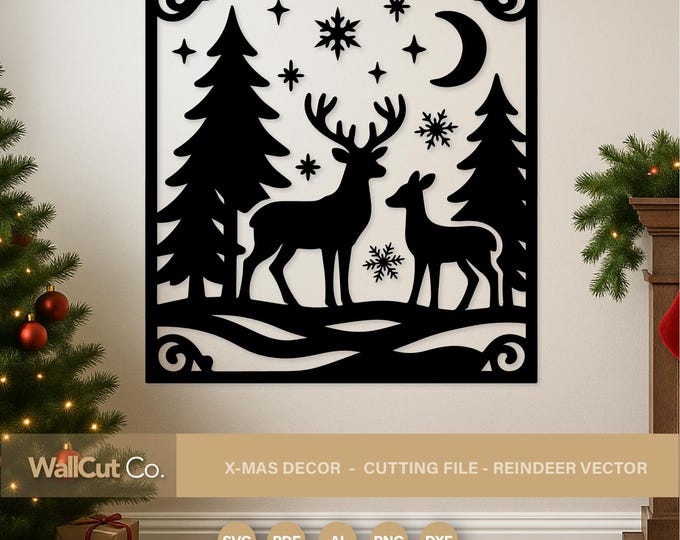 Multilayer Joy Scene Art Svg, Reindeer Winter Scene Svg, Christmas ...