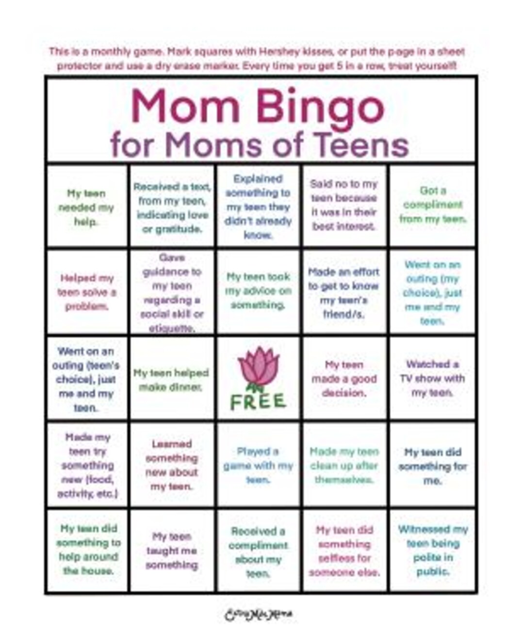 Moms of Teens Bingo Card - Etsy