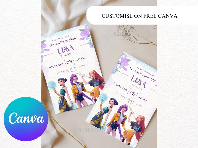 Kpop Demon Hunters Birthday Bundle, Editable Invitation Bundle Template ...