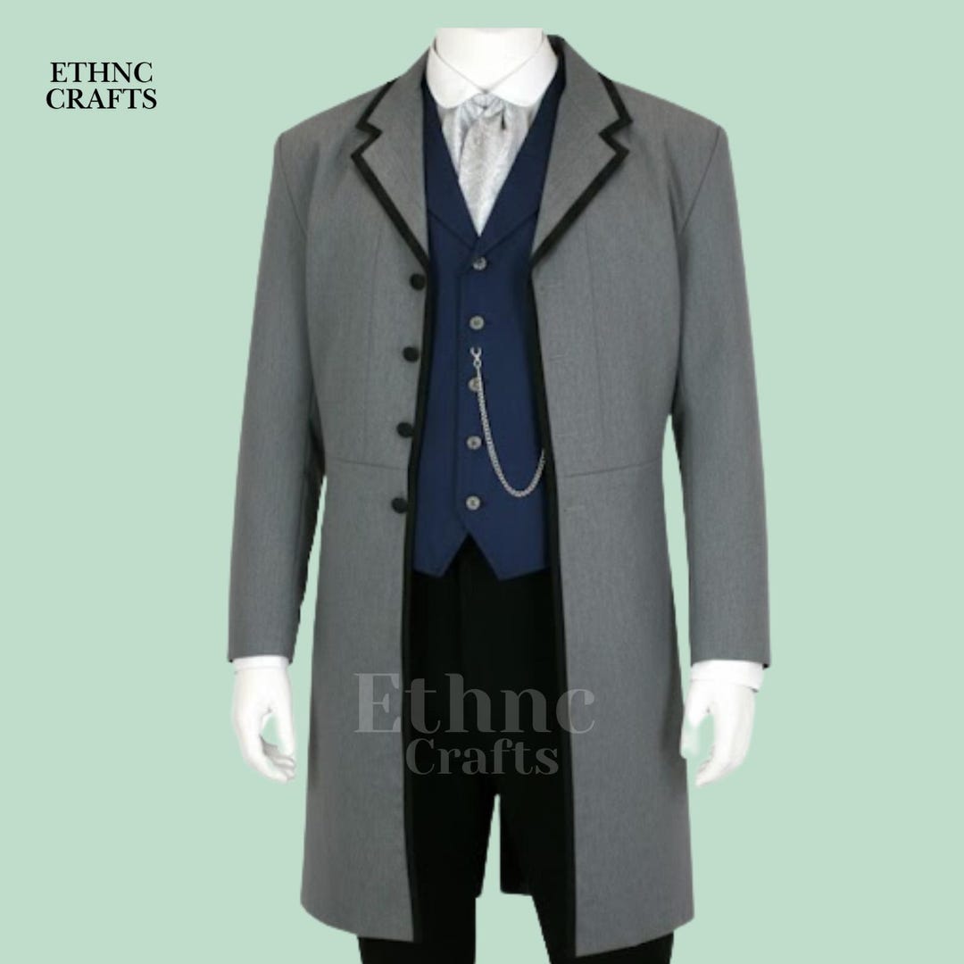 Grey Victorian Tailcoat Suit for Men, Custom Made Edwardian Morning ...