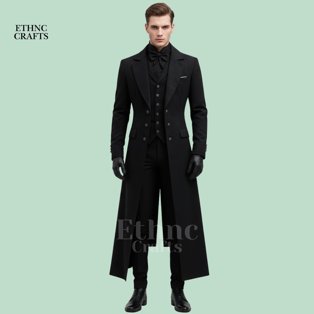 Gothic Victorian Tailcoat Suit | Black Steampunk Formal Coat for Men ...