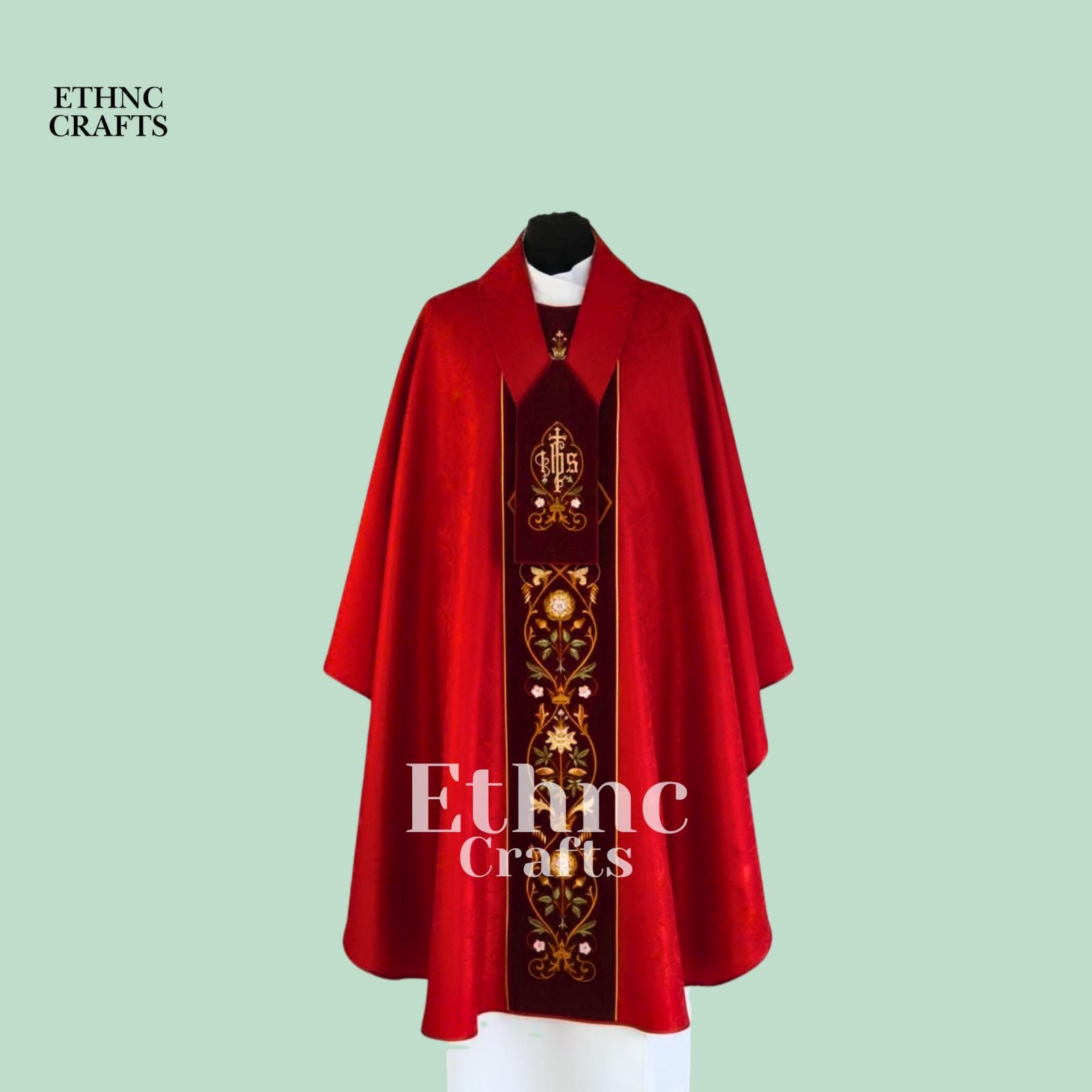 Red Catholic Chasuble Vestment, Custom Made Priest Chasuble With Gold ...