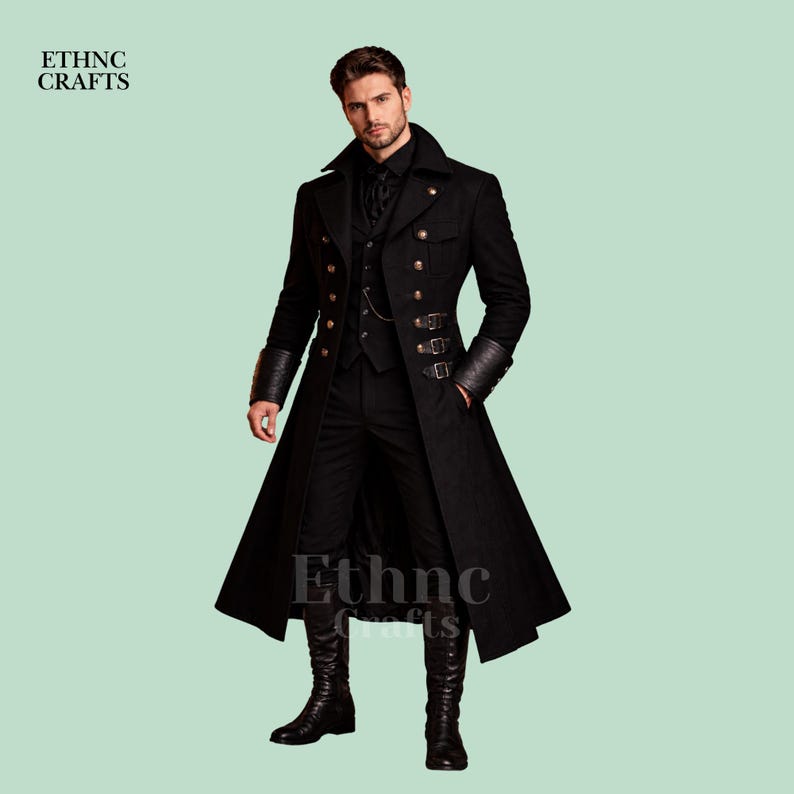 Men’s Gothic Victorian Coat | Steampunk Military Long Jacket | Vampire ...