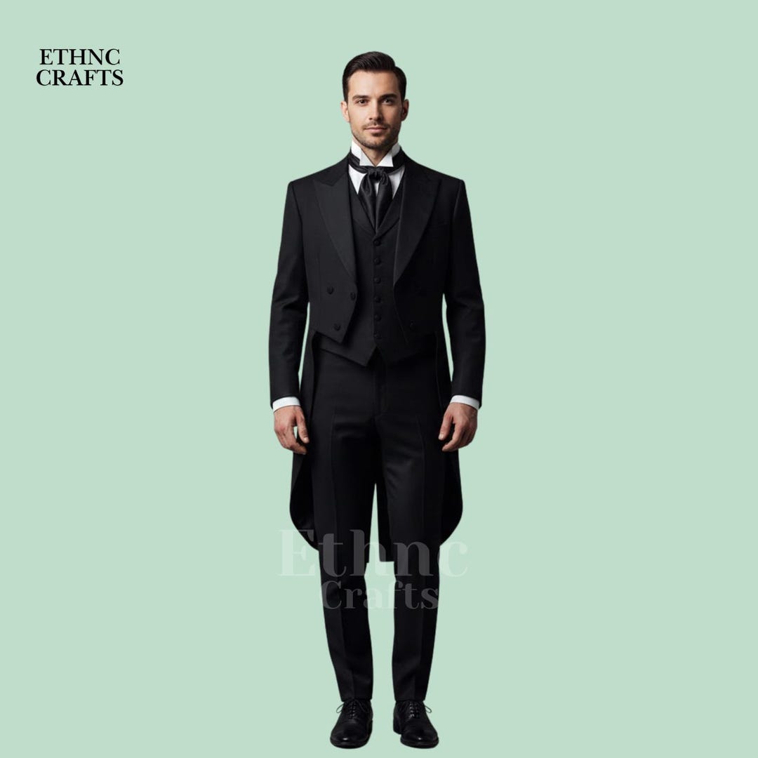 Black Victorian White Tie Tailcoat Suit for Men – Custom Made Regency ...
