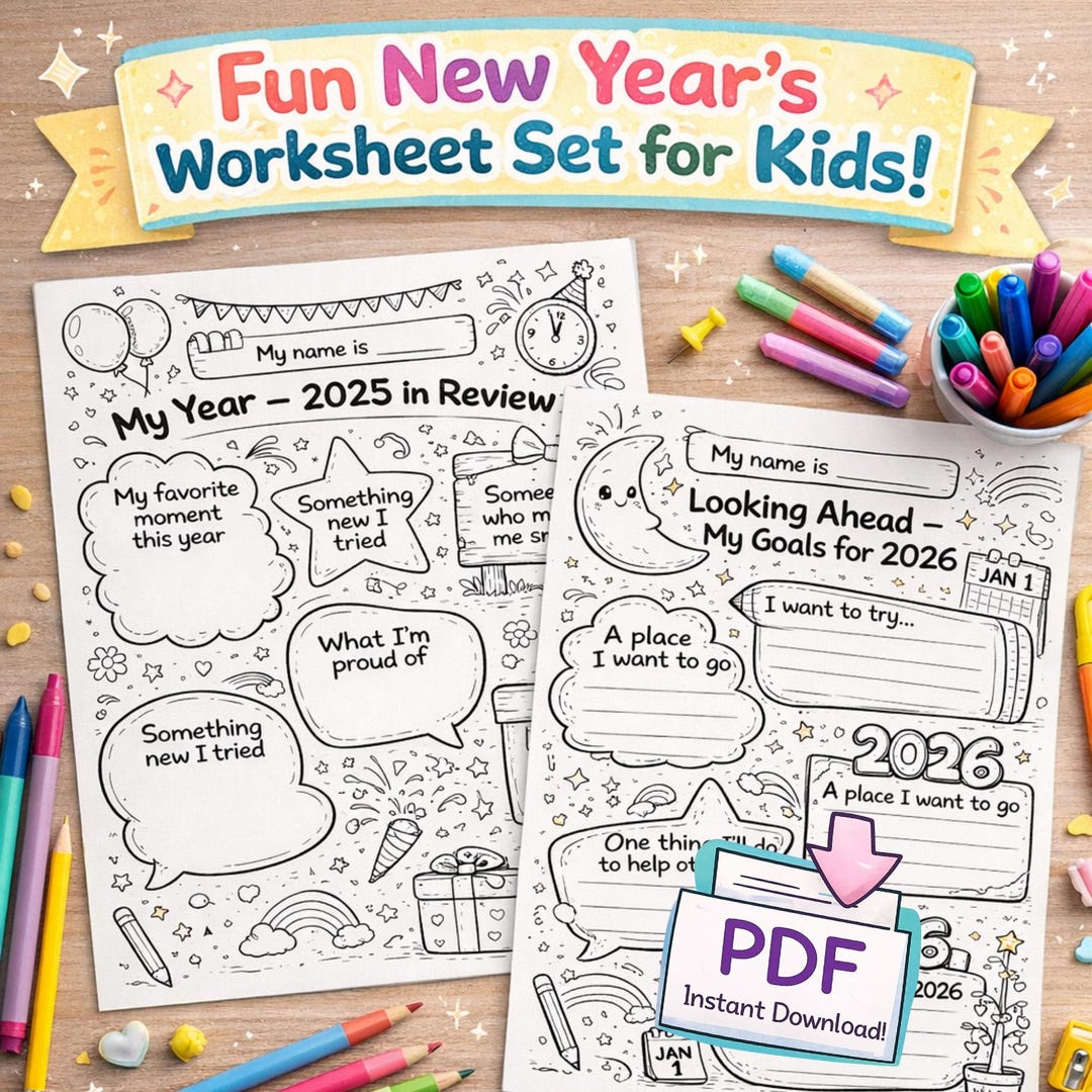 New Year’s Goals & Reflection Coloring Pages for Kids – Year in Review ...