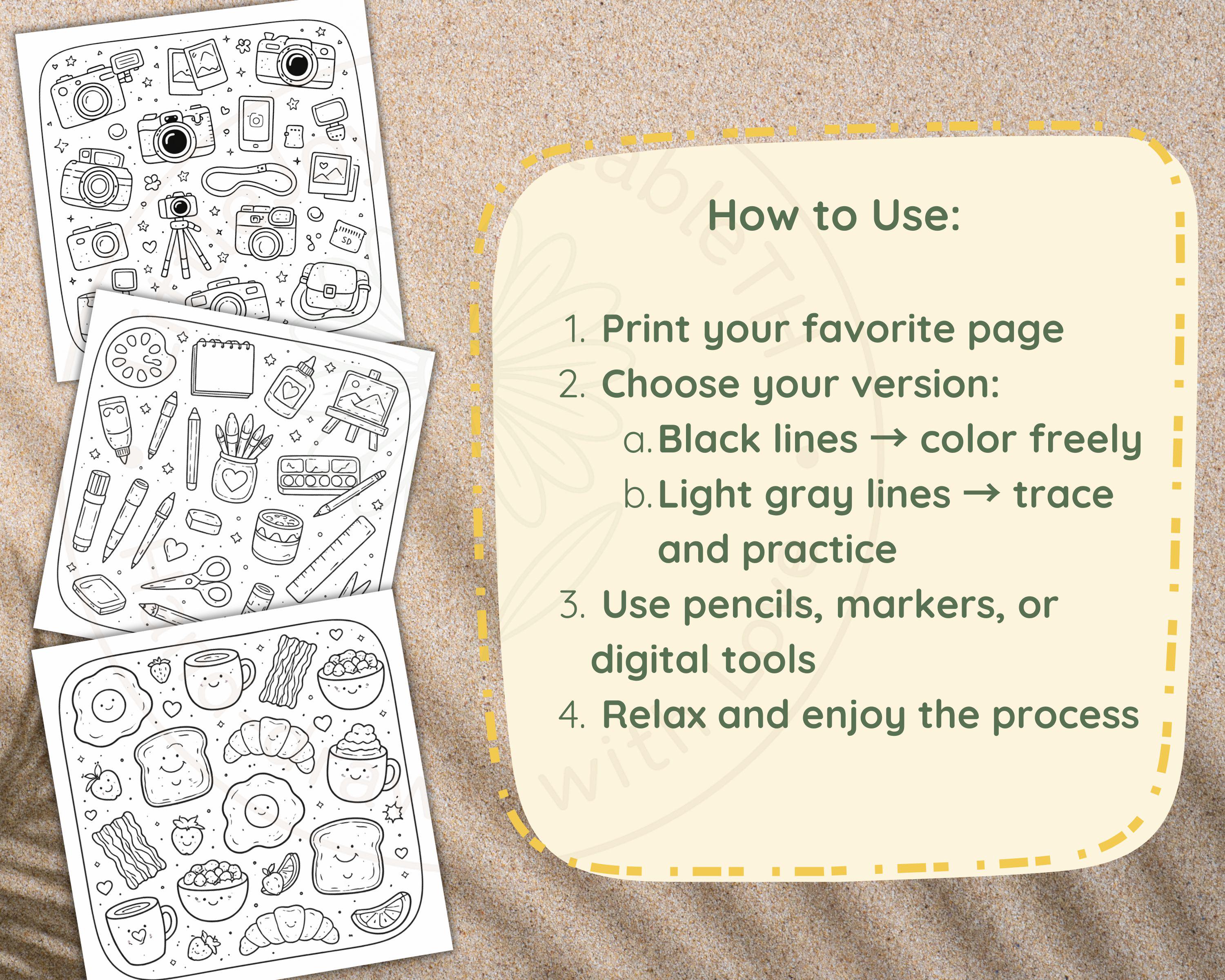Doodle Coloring and Tracing Book | 30 Kawaii Pages (PDF Download) - Etsy