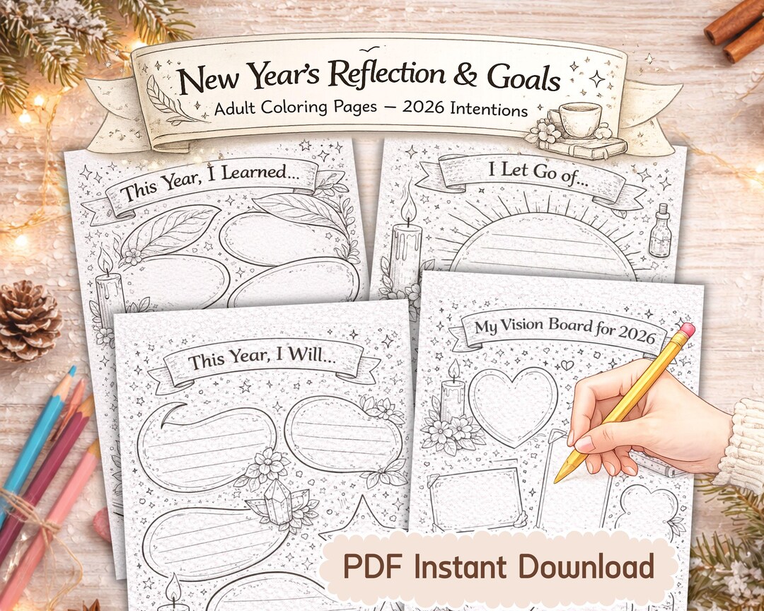 2026 New Year Reflection & Goals Printable – Adult Coloring Pages (PDF ...
