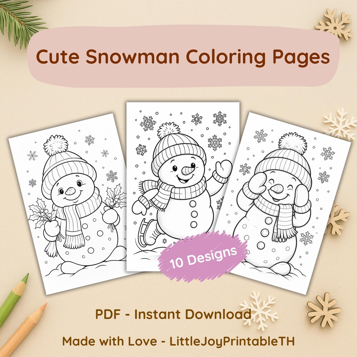 Snowman Coloring Pages for Kids – Winter Holiday Activity (PDF Download ...