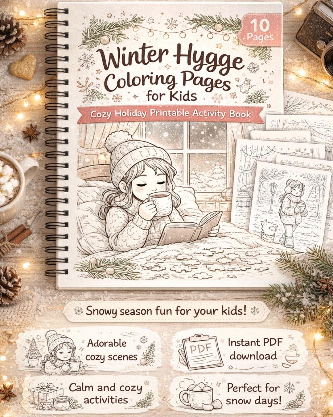 Winter Hygge Coloring Pages for Kids – Cozy Holiday Printable Activity ...