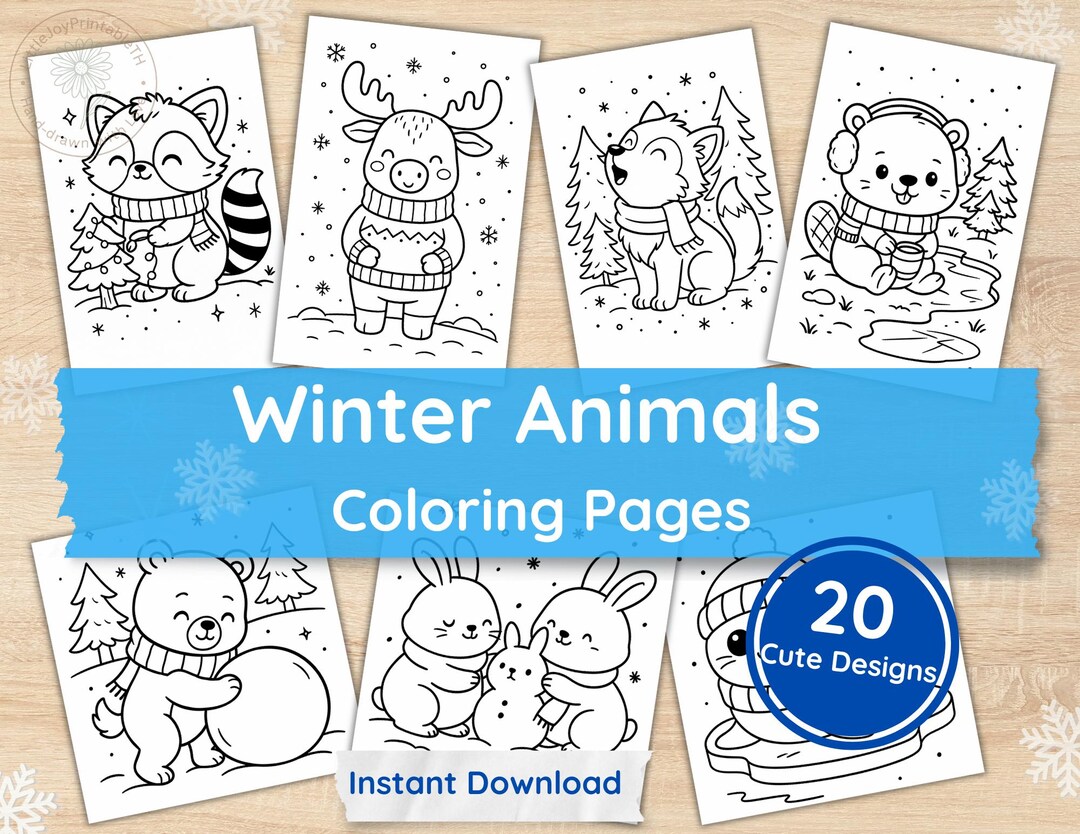 Winter Animals Coloring Pages | Cozy Woodland Kids Activity (digital ...