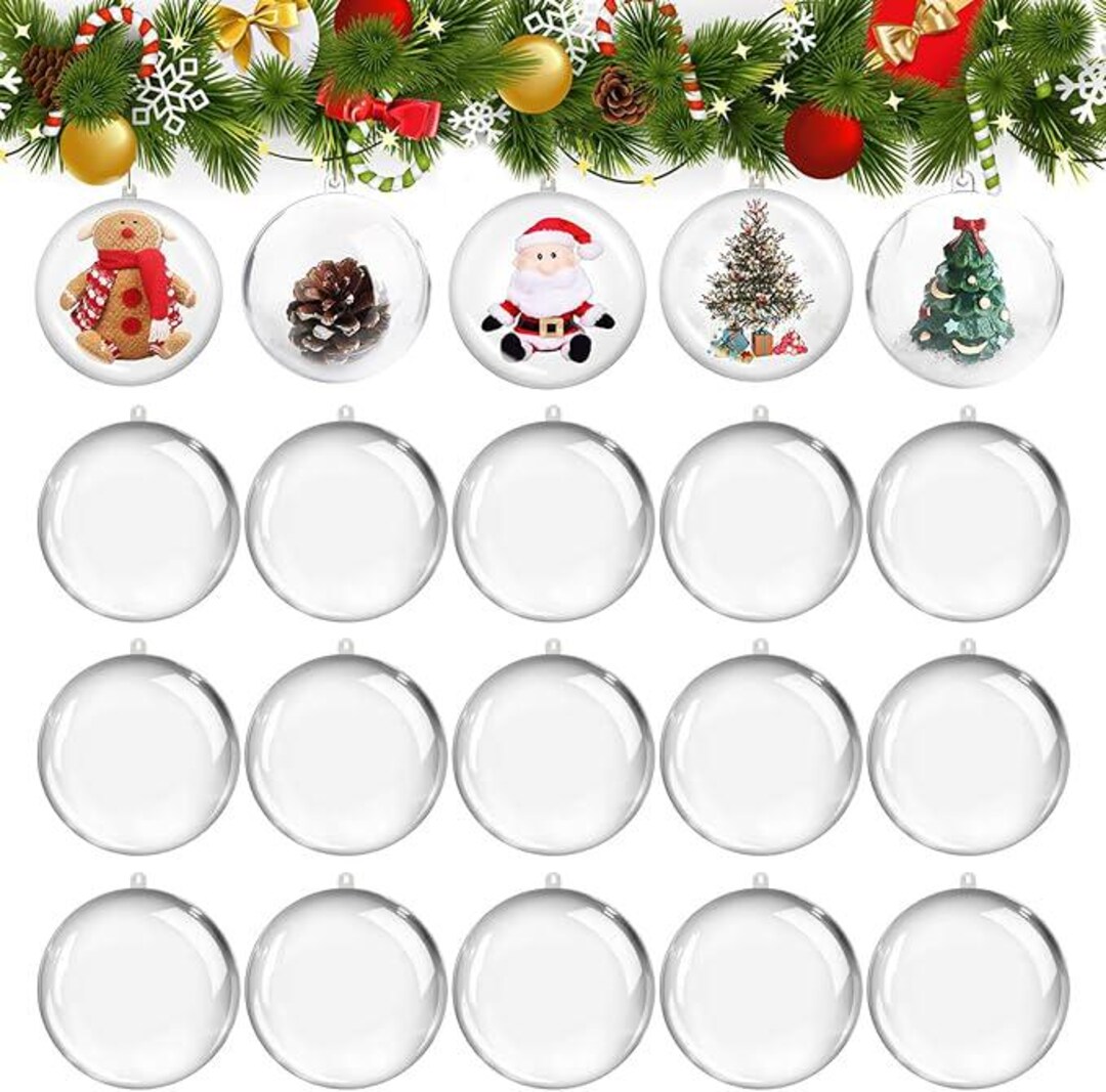 Pack of 2 Clear Plastic Baubles, Fillable Acrylic Christmas Ornaments ...
