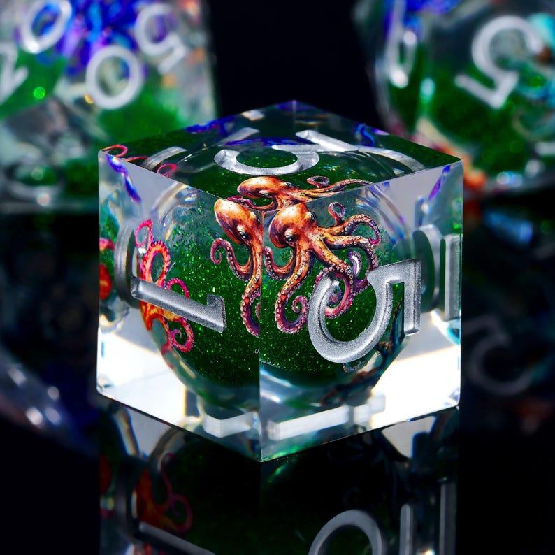 Blue Octopus Liquid Core Dice Set - Handmade Resin D&D Dice - Etsy ...