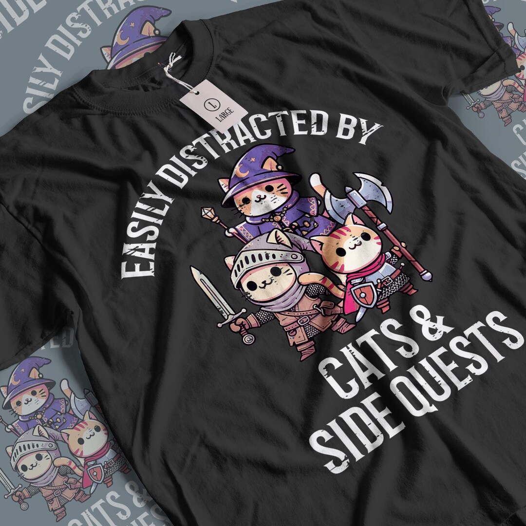 Amazon Best Seller - Funny Cats and Side Quests Meme Games Graphic T ...