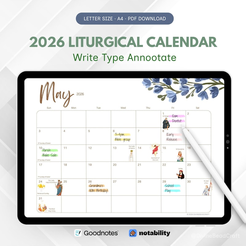 Printable Liturgical Calendar Catholic 2026 - Etsy