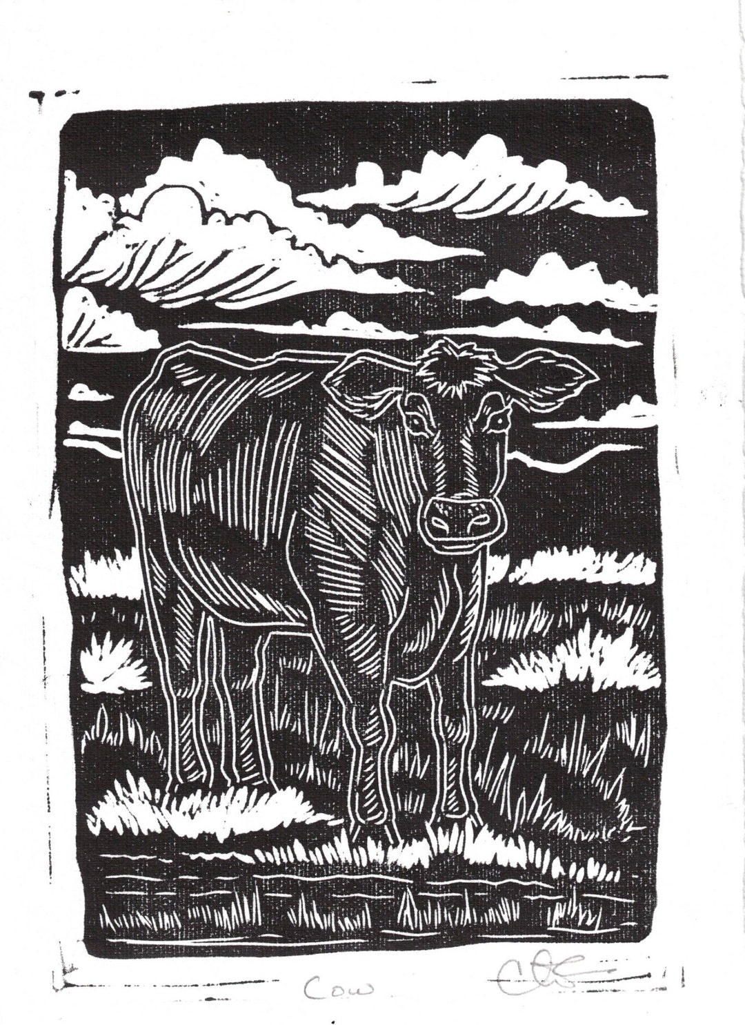 Cow Linocut - Etsy