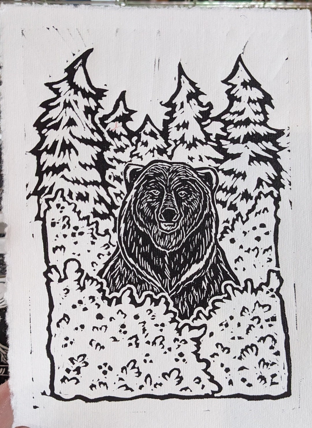 Grizzly Bear Linocut - Etsy