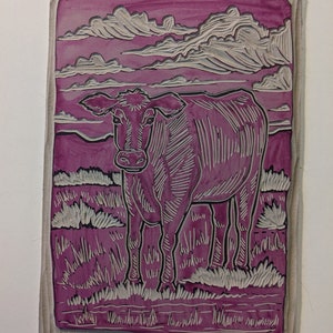 Cow Linocut - Etsy