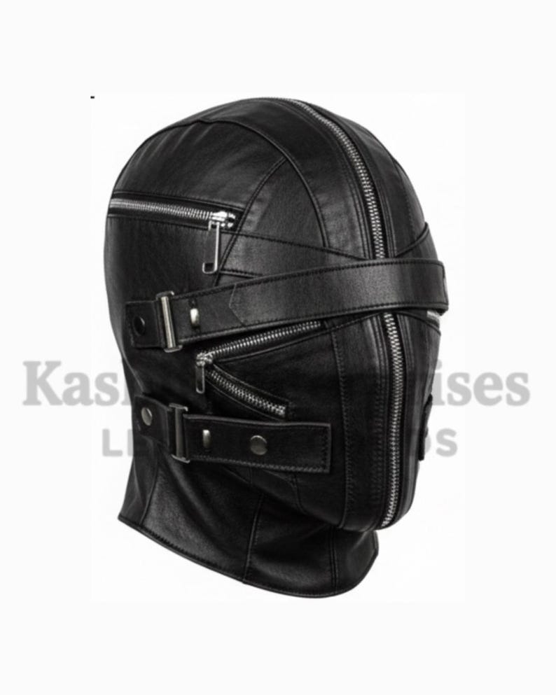 Handmade Black Faux Leather Zippered Head Hood | Adjustable Costume ...