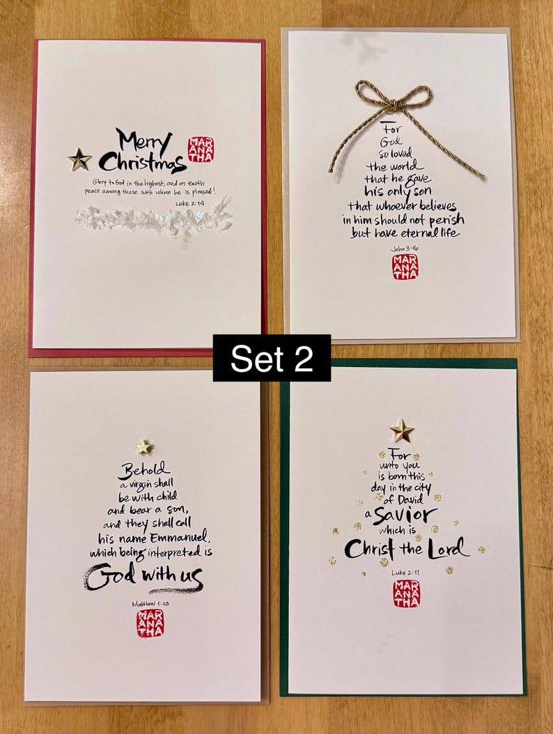4pack Christian Christmas Cards Handmade Set of 4 Handwritten ...