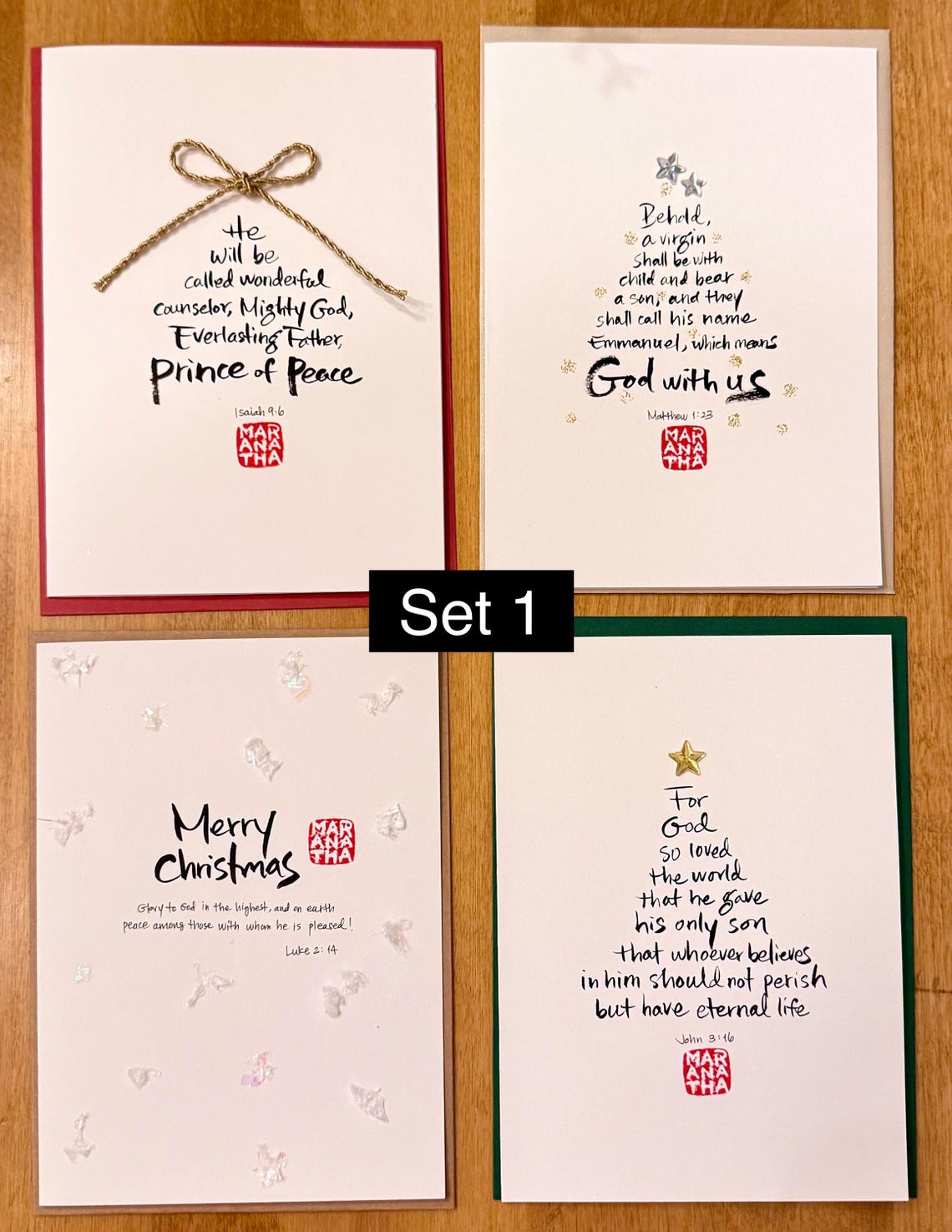 4pack Christian Christmas Cards Handmade Set of 4 Handwritten ...
