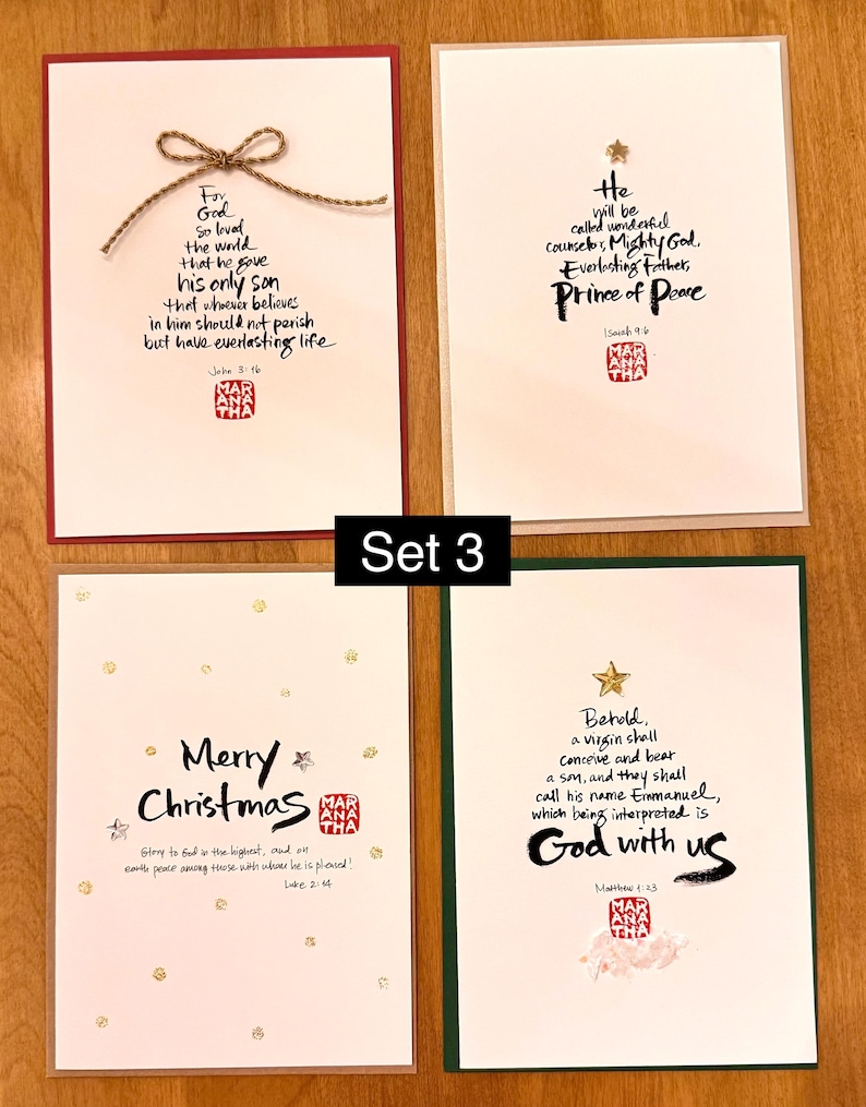 4pack Christian Christmas Cards Handmade Set of 4 Handwritten ...