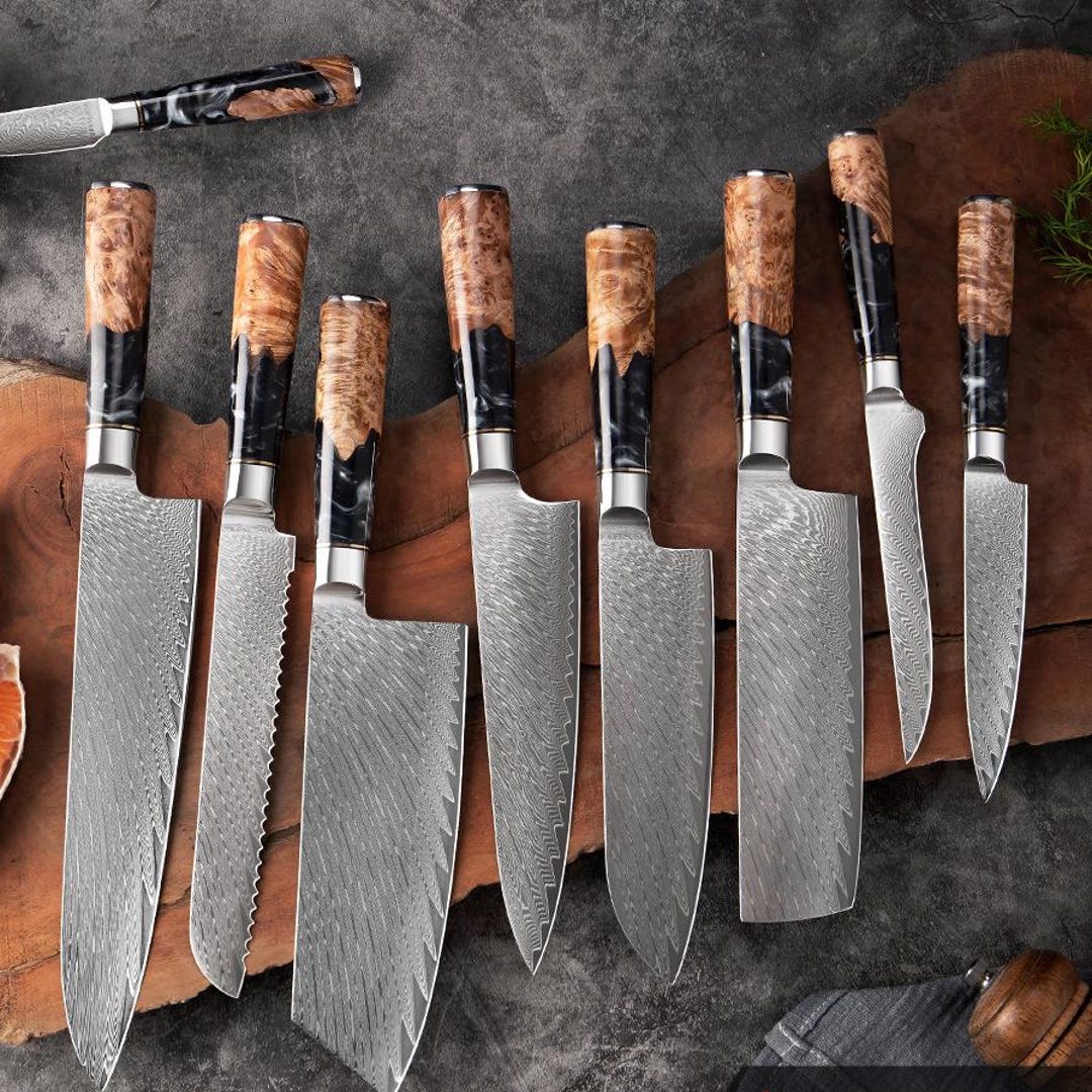 Luxury 8-piece VG10 Damascus Chef Set | Handcrafted Japanese Blades ...