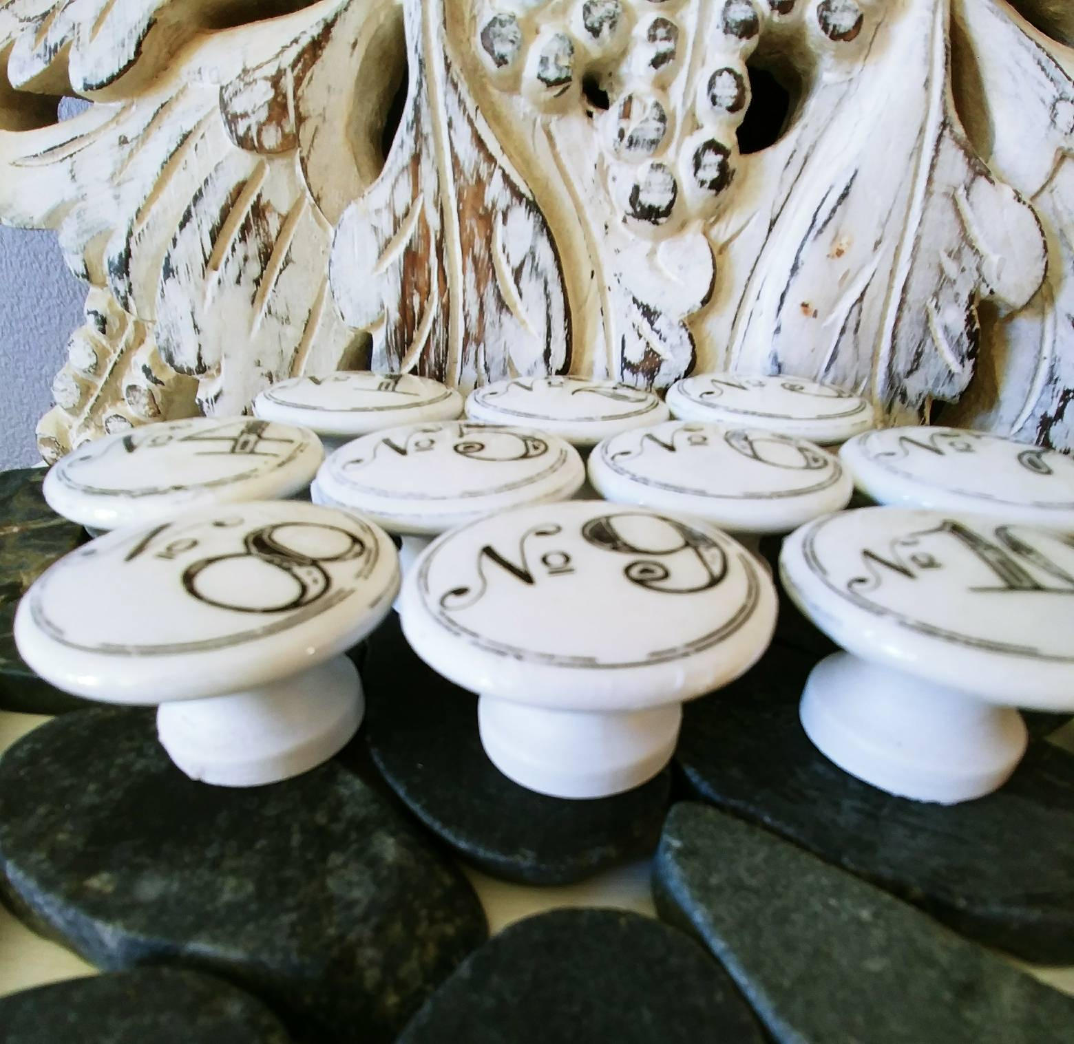 10 Wood Knobs French Numbers Vintage Porcelain Signs Inspired - Etsy