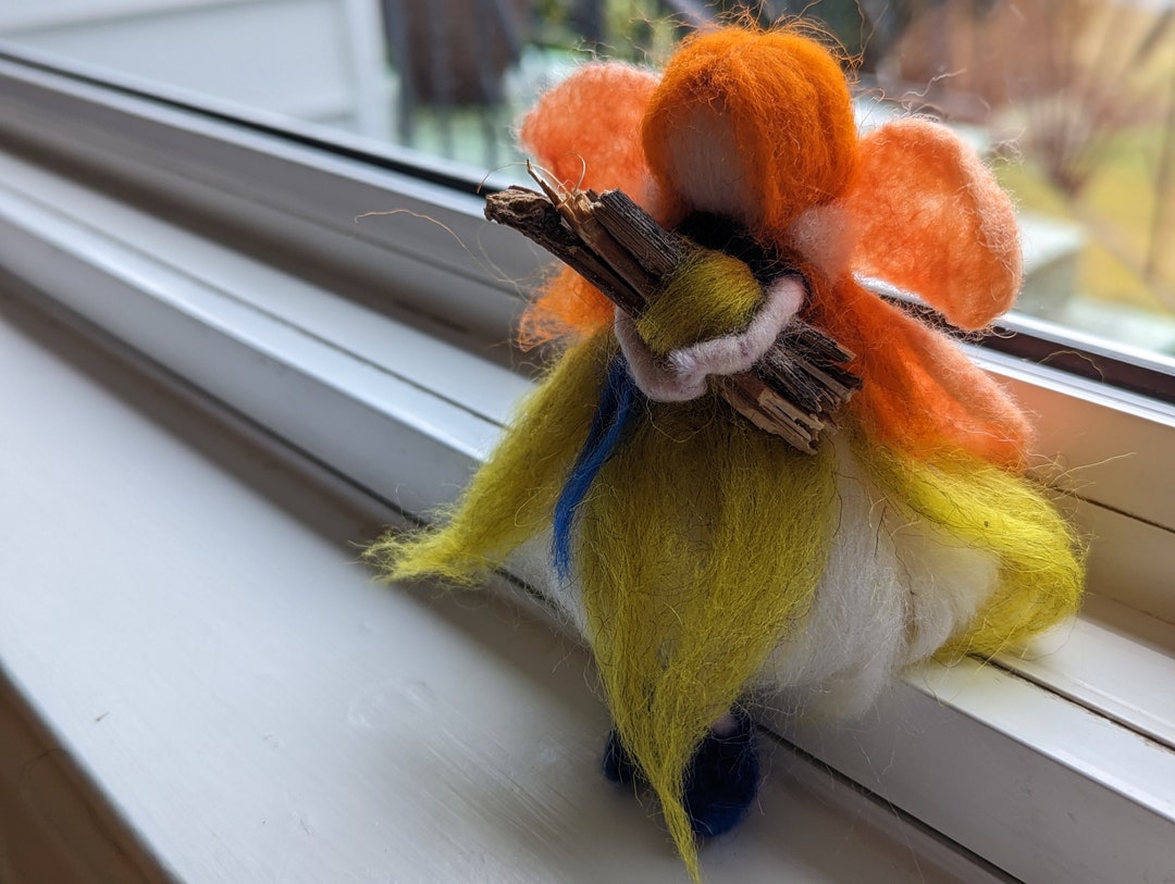 Needle Felted Wool Ginger Fairy on Birch Stump Seating in the Woods - Etsy