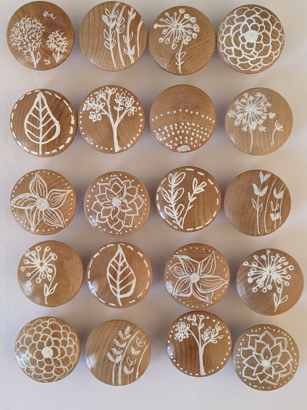 4 Modern Wood Knobs Minimalist Designs WOOD Hand Painted 1 1/2 Inches ...