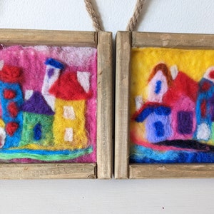 Wool Painting Houses Series Felted Wool Art. 6x6 One of a Kind Textile ...