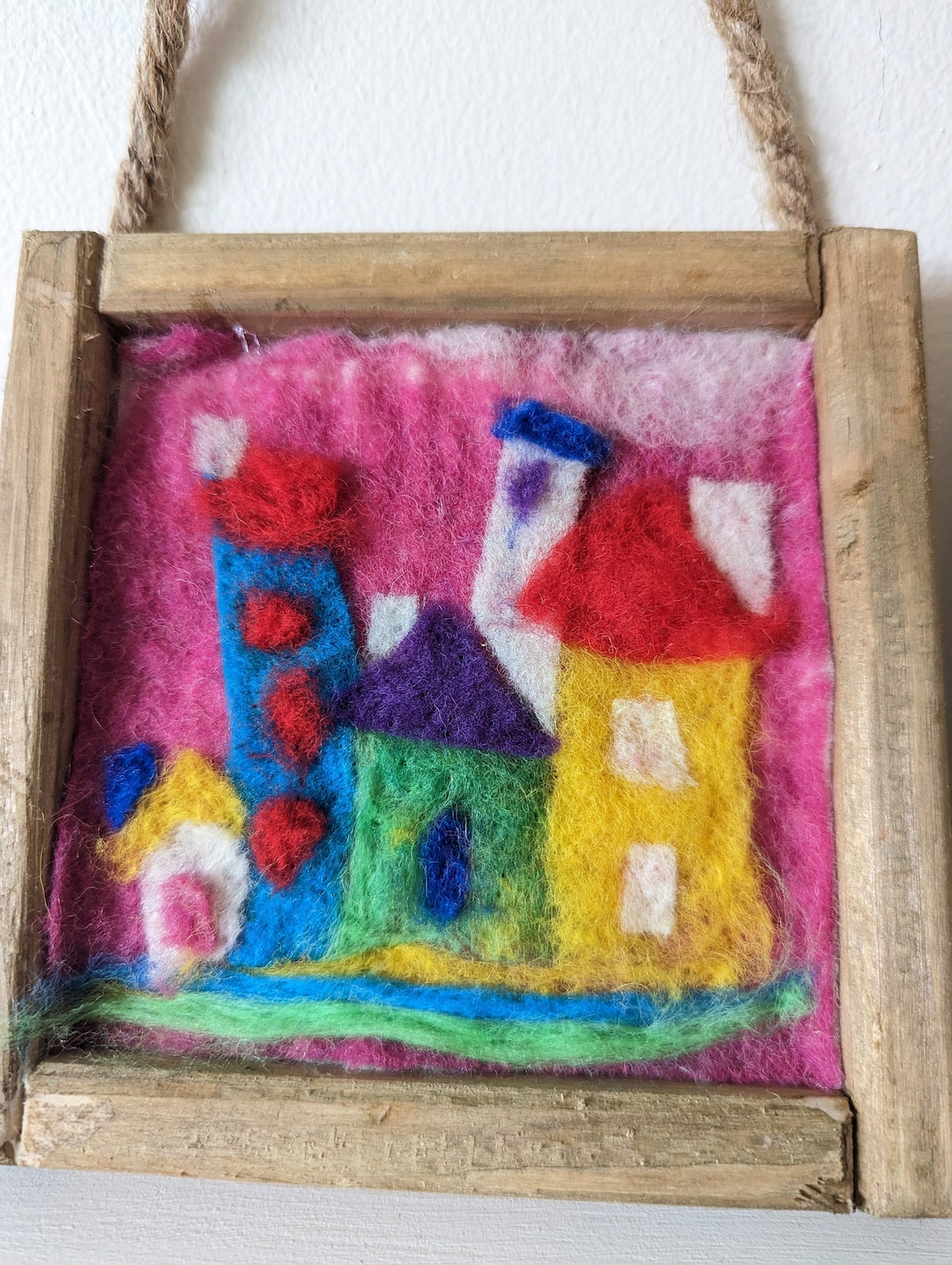 Wool Painting Houses Series Felted Wool Art. 6x6 One of a Kind Textile ...