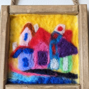 Wool Painting Houses Series Felted Wool Art. 6x6 One of a Kind Textile ...