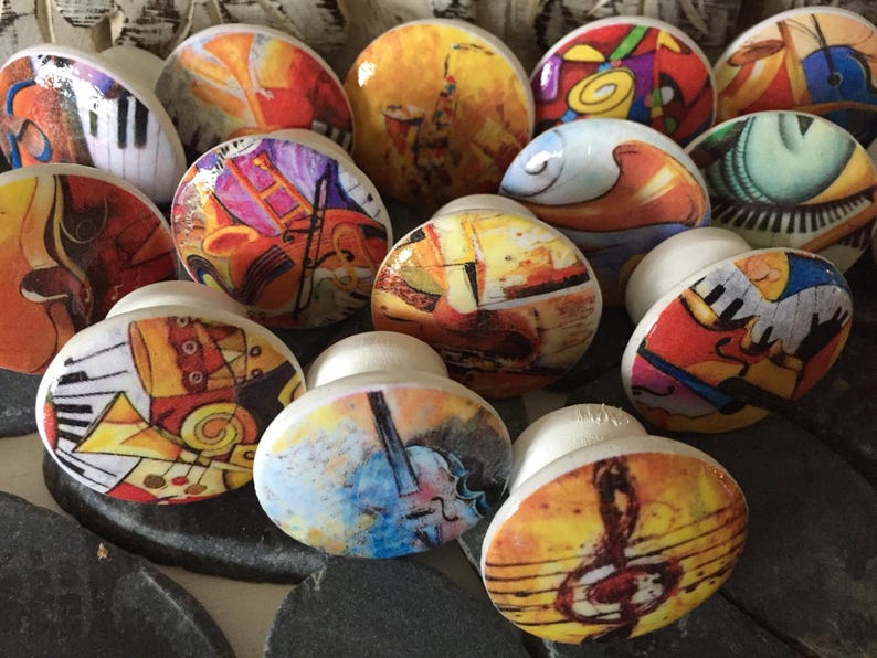 8 Music Theme Wooden Drawer Knobs Musical Instrument Jazz - Etsy