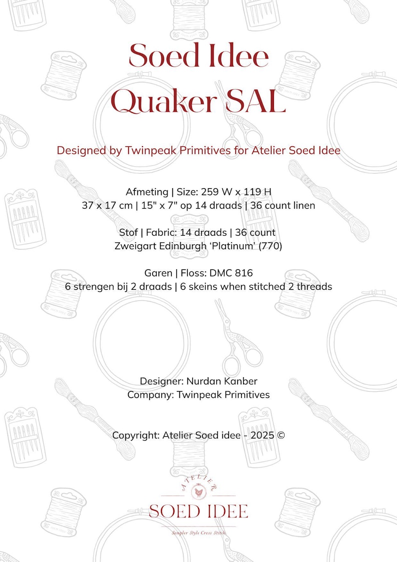 Soed Idee Quaker SAL – Cross Stitch PDF Pattern | Quaker Sampler ...