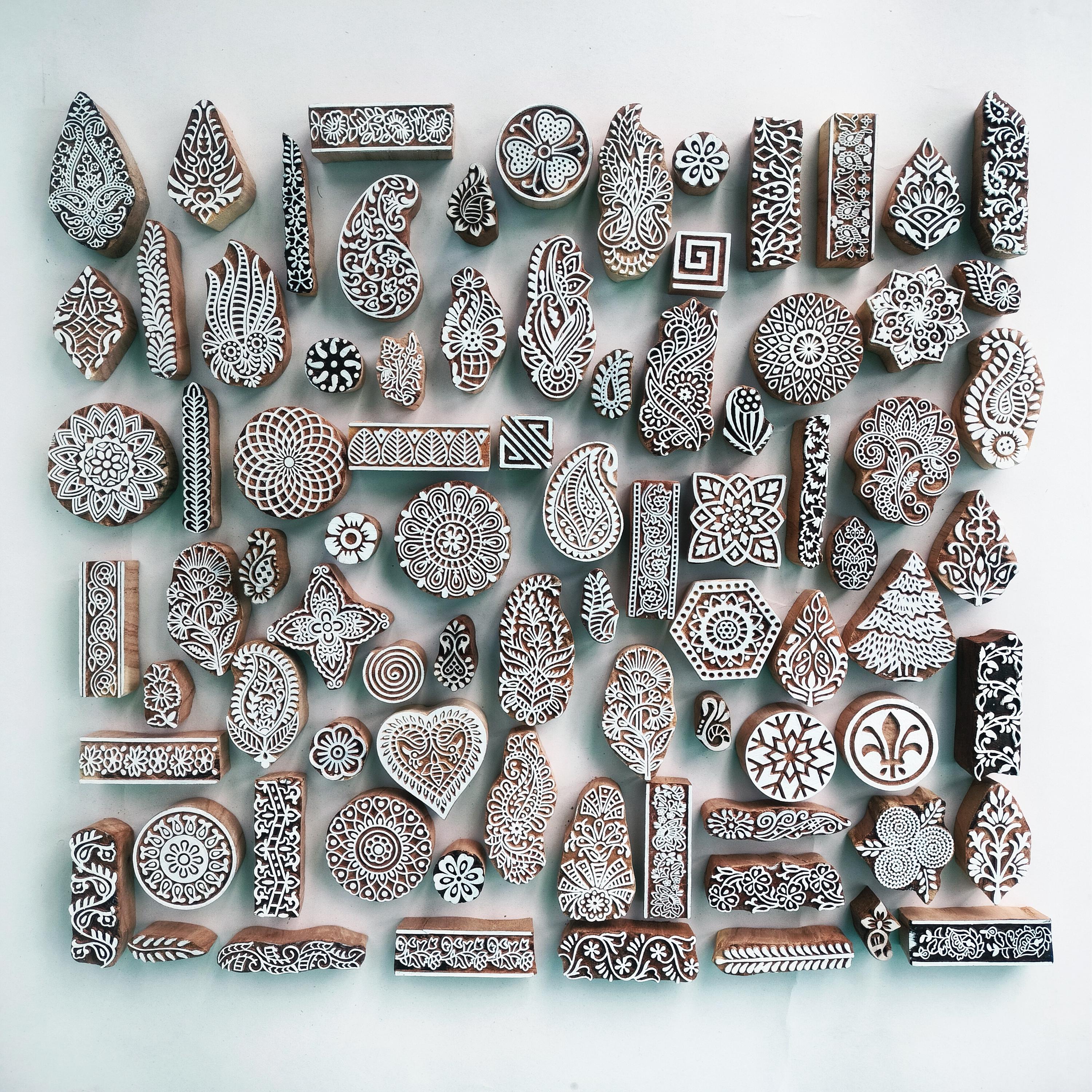 Handmade Indian Wood Block Printing Stamps | Fabric & Clay, Set of 20 ...