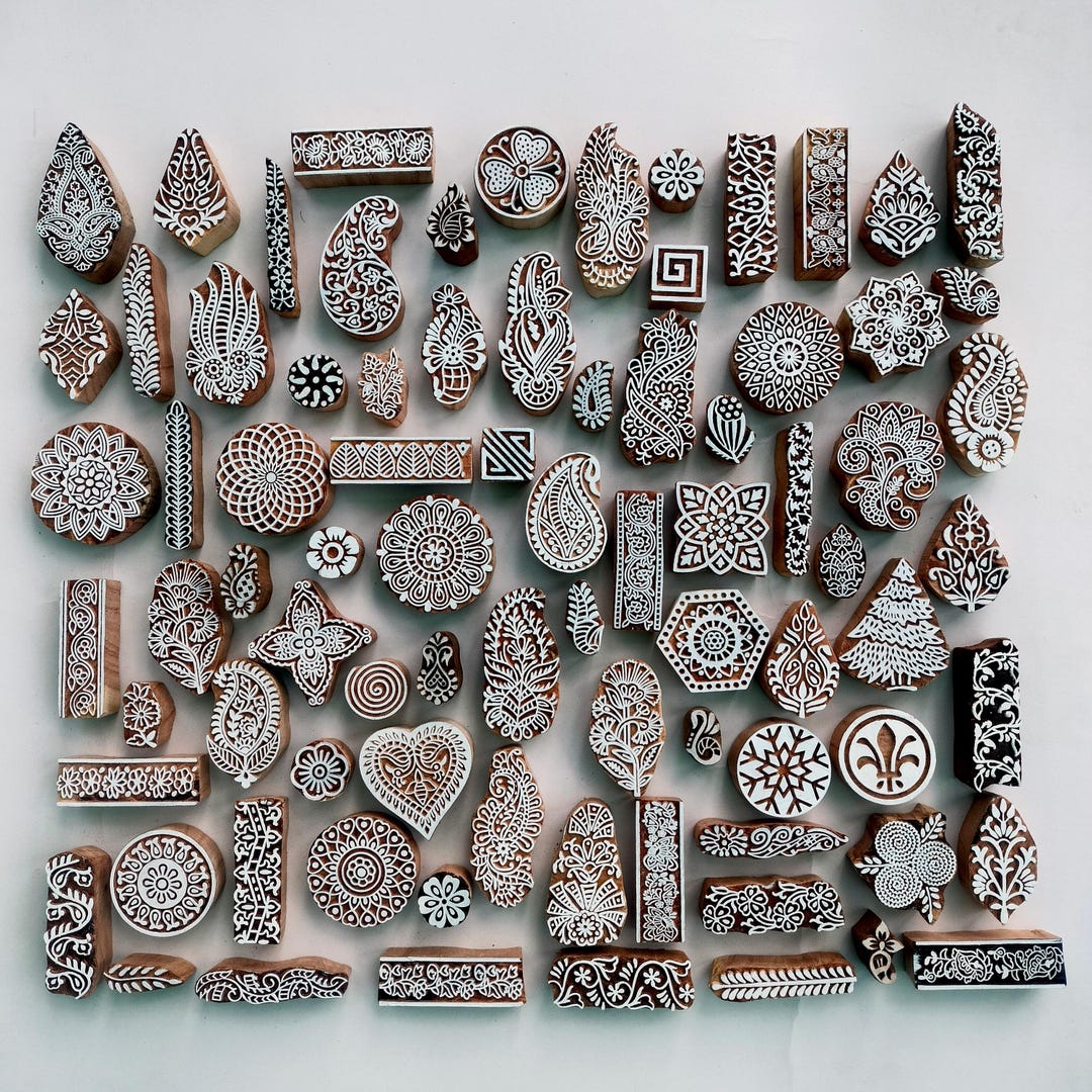 Handmade Indian Wood Block Printing Stamps | Fabric & Clay, Set of 20 ...