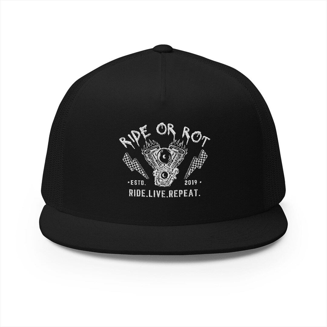 Ride or Rot Embroidered Trucker Hat | Adjustable 5-panel Cap, Biker ...