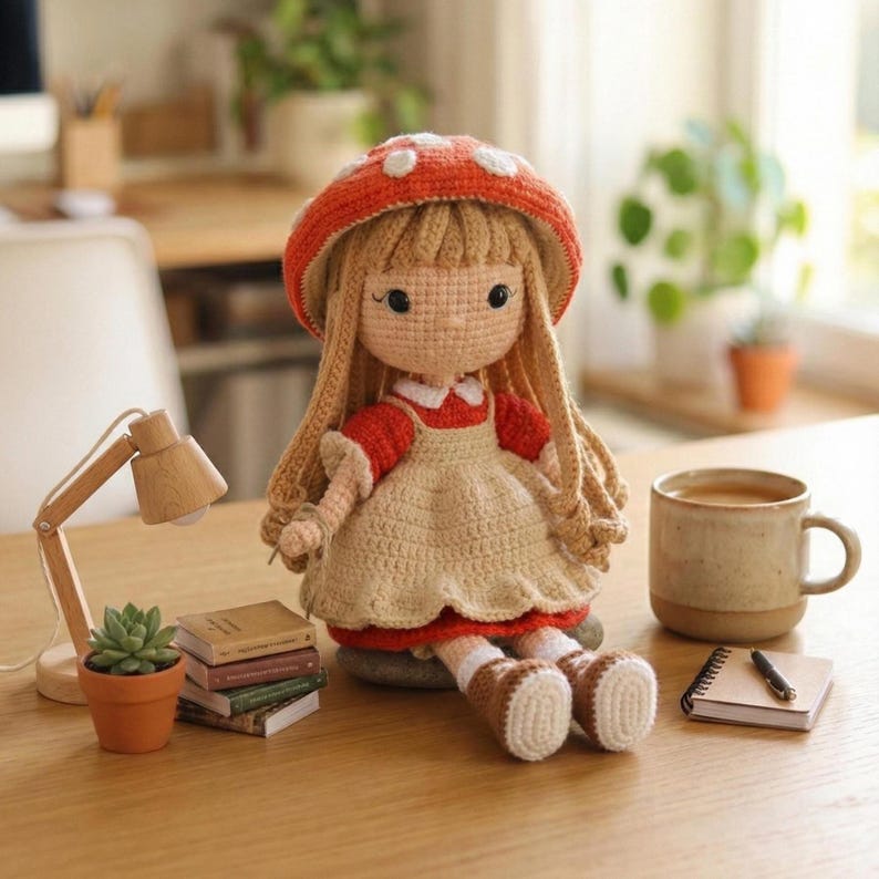 Amigurumi Mushroom Girl Crochet Pattern | Cottagecore Toadstool Doll ...
