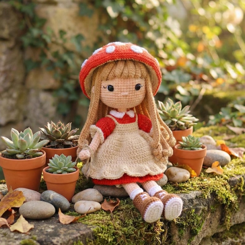 Amigurumi Mushroom Girl Crochet Pattern | Cottagecore Toadstool Doll ...