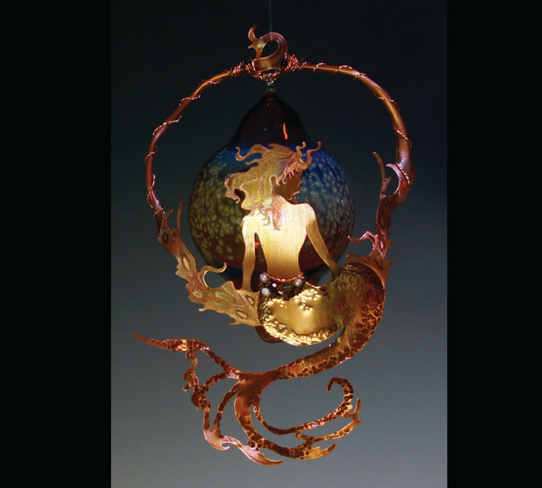 Sun Catcher With Sexy Copper Mermaid - Hand Blown Hanging Glass ...