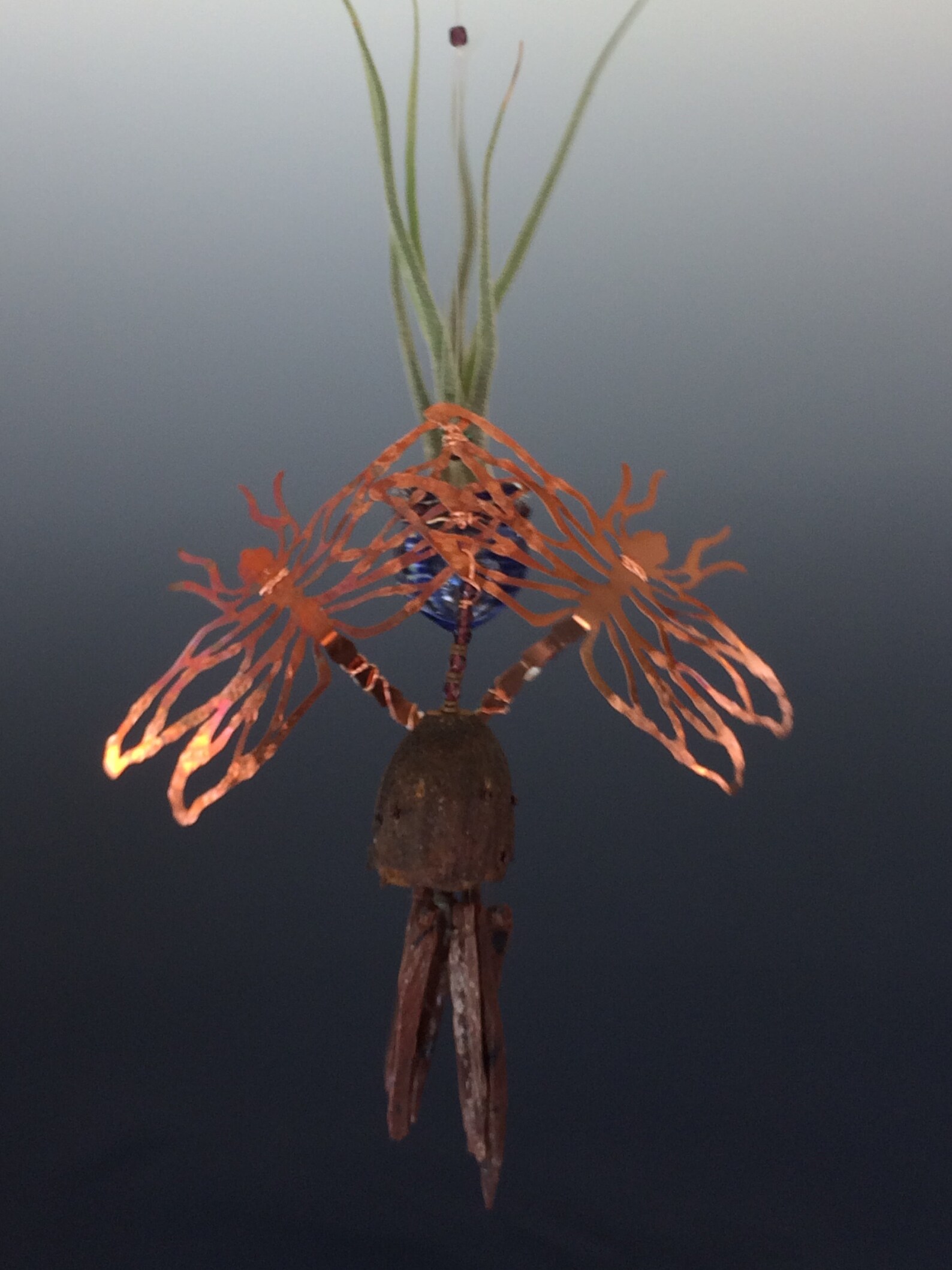 Copper Double Dragonfly Sculpture With Blown Glass Bottle & - Etsy