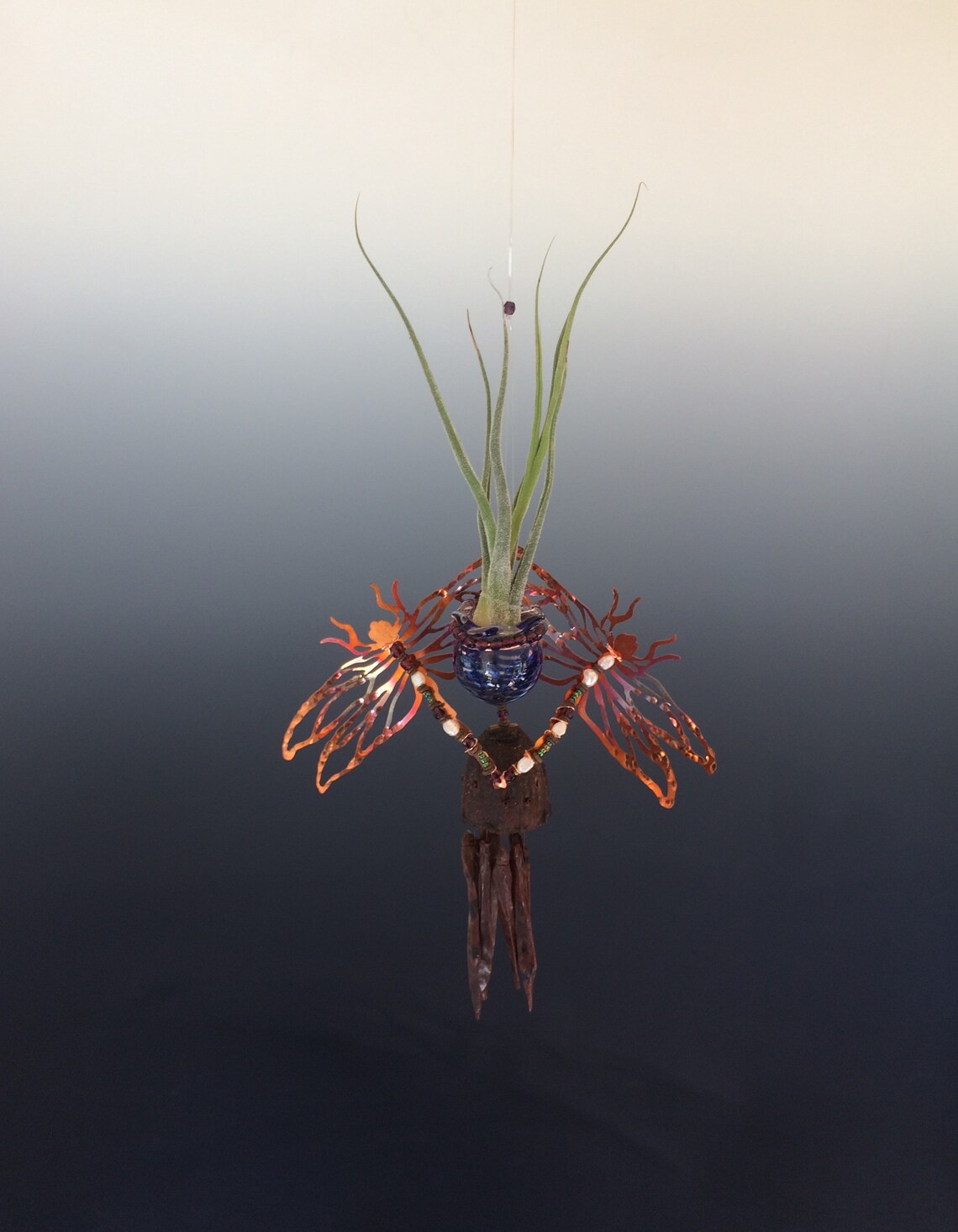 Copper Double Dragonfly Sculpture With Blown Glass Bottle & - Etsy