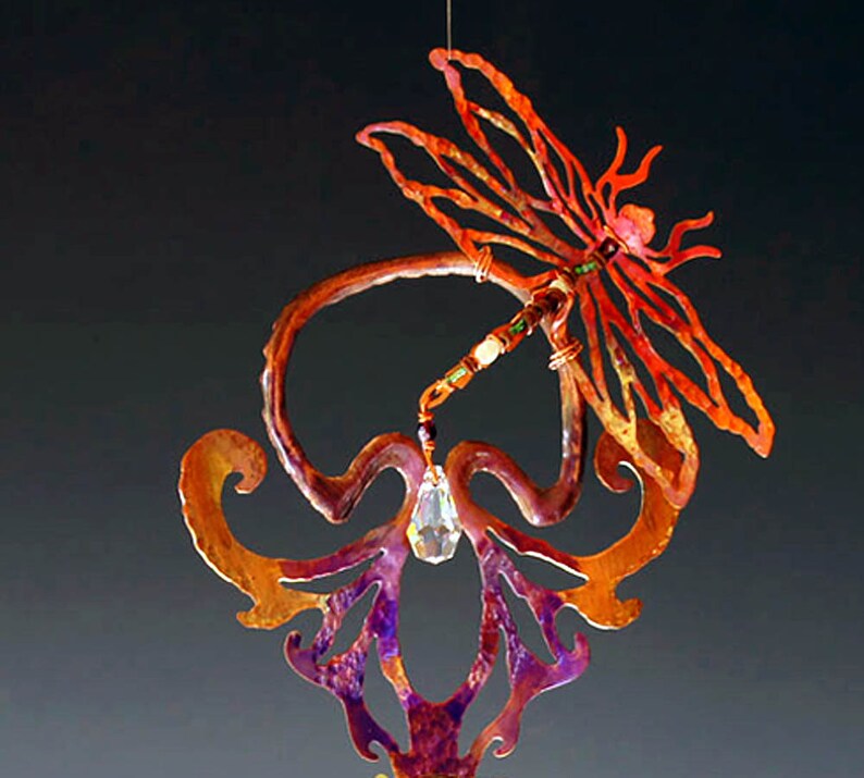 OOAK Copper Dragonfly Fertility Sculpture With Obsidian Wind Chime ...