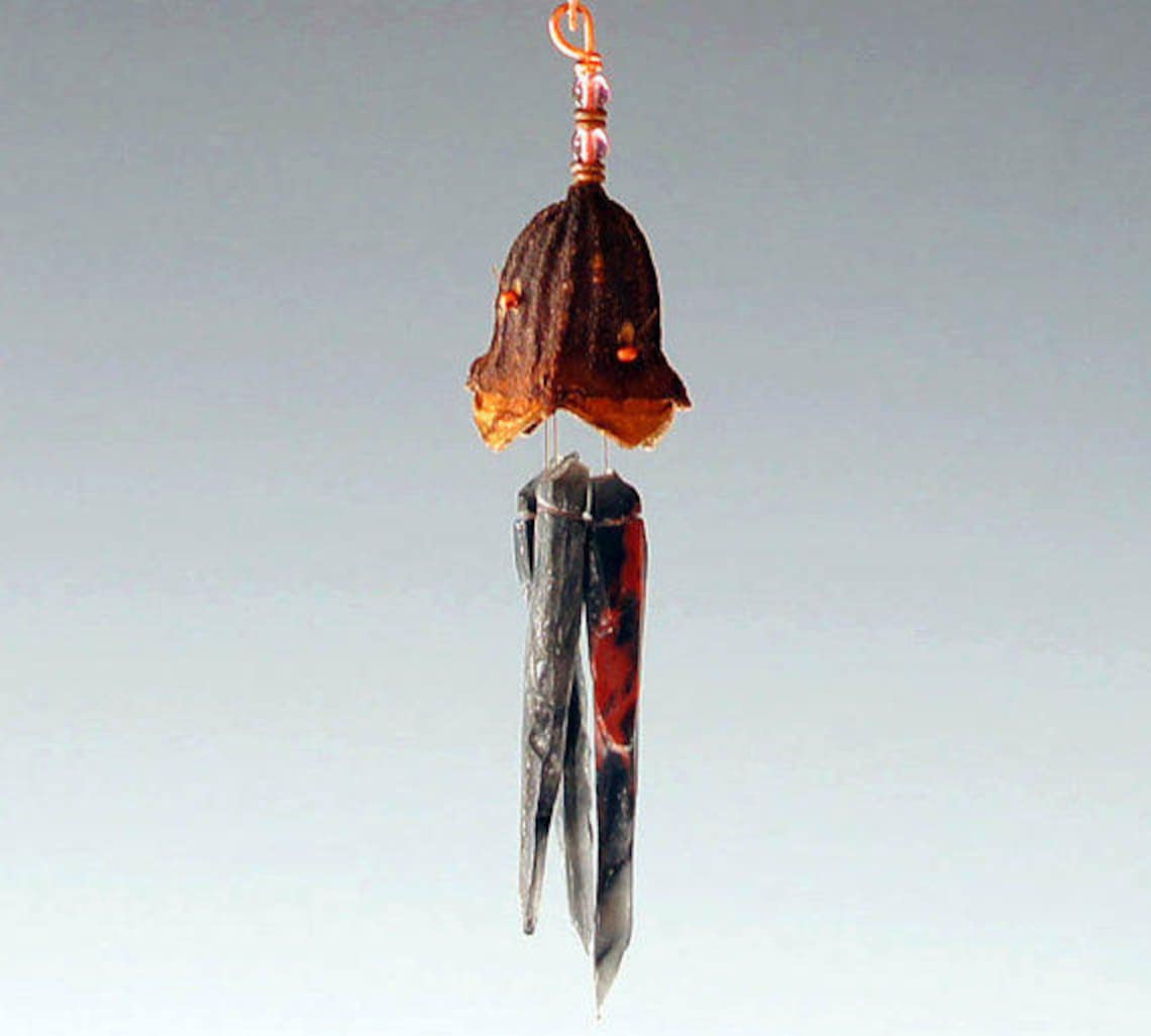 Mother & Child Copper Fairy With Obsidian Wind Chime Hanging Mobile ...
